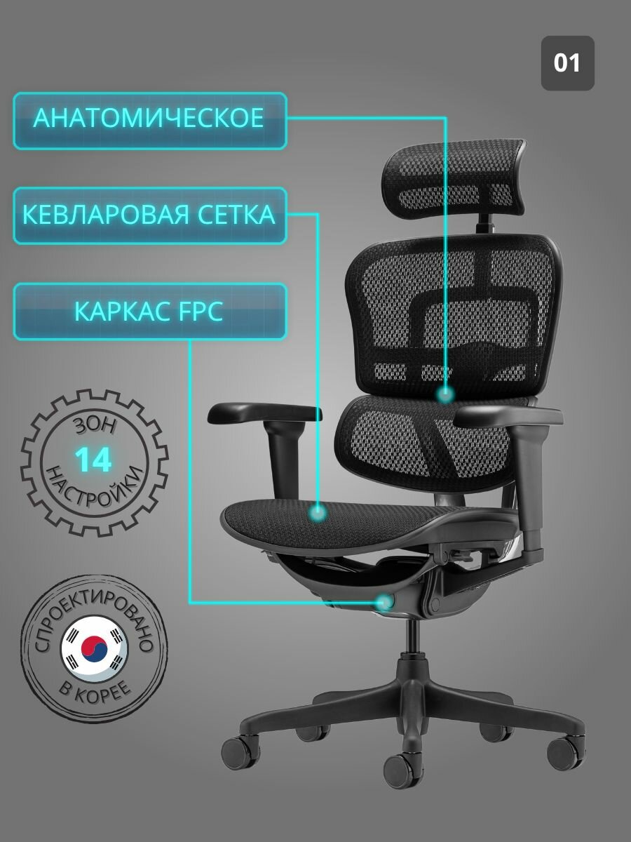 Кресло компьютерное офисное FALTO Ergohuman Ultra черное ортопедическое для руководителя, игровое, на колесиках, эргономичное анатомическое, арт. EHU-AB-HAM-4D