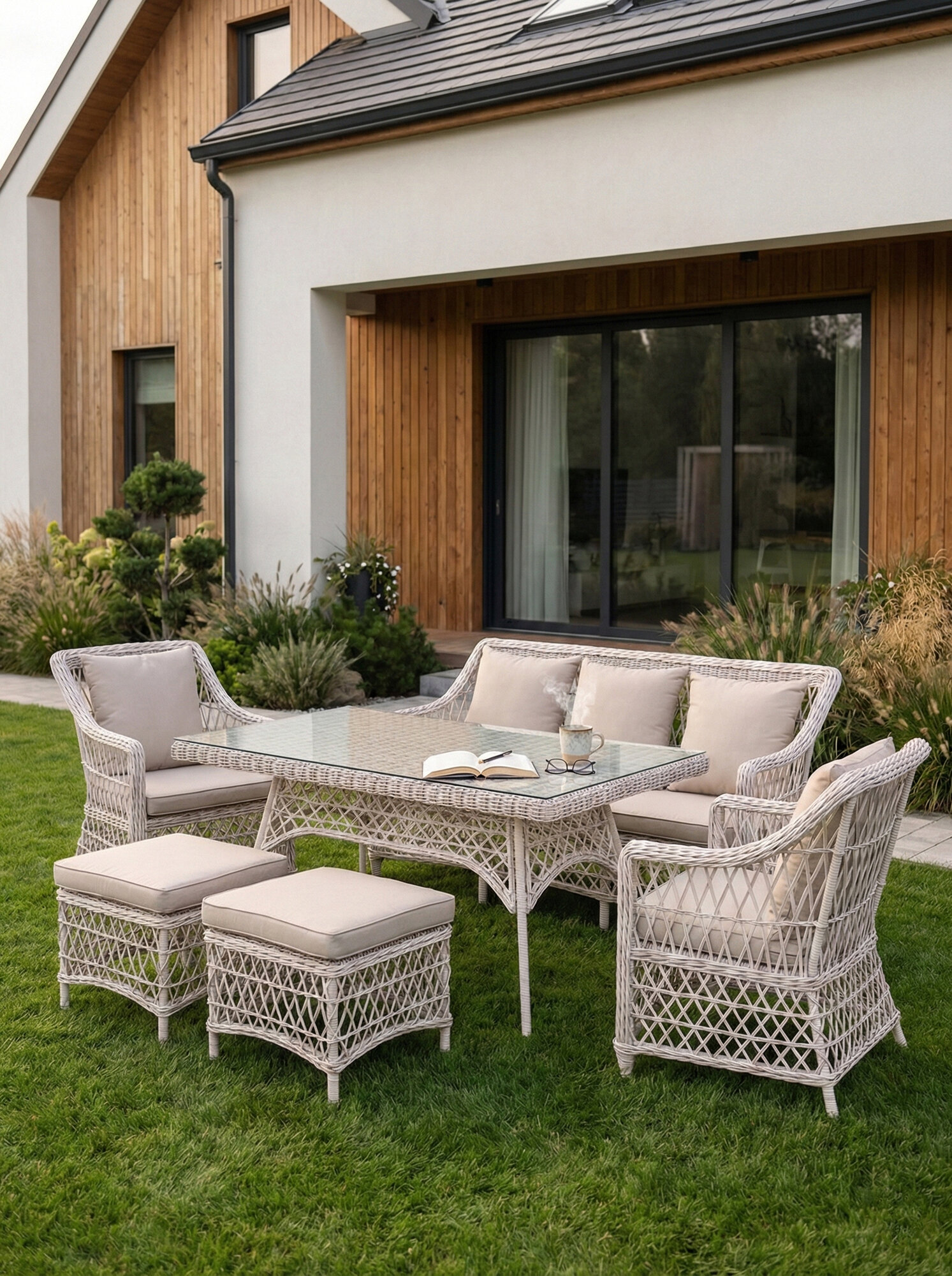 Комплект мебели для обеда и отдыха из искусственного ротанга Пикник-7 (Picnic-7), серый