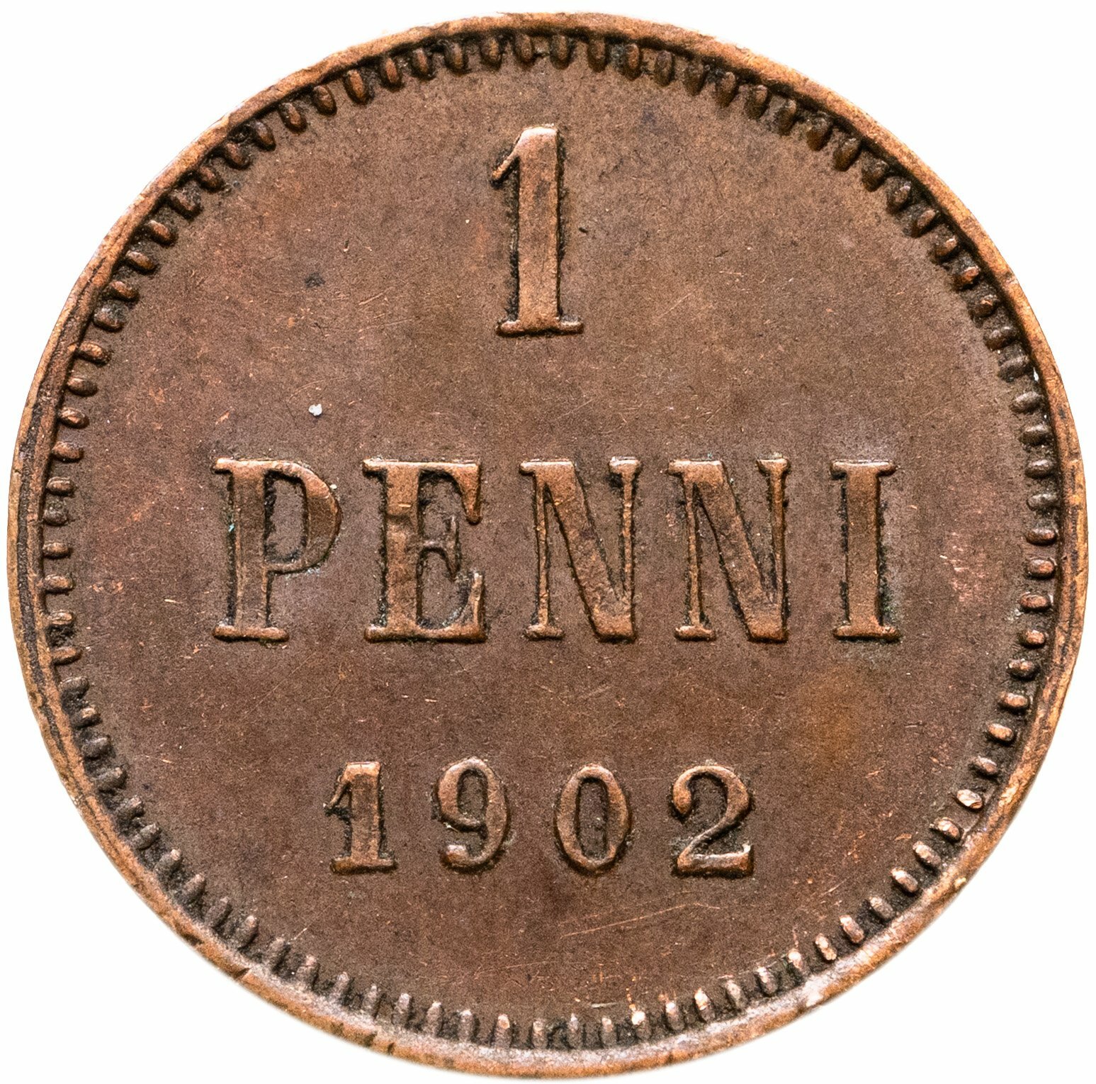 1 пенни penni 1902 Российская Финляндия, Медь, в сохранности AU