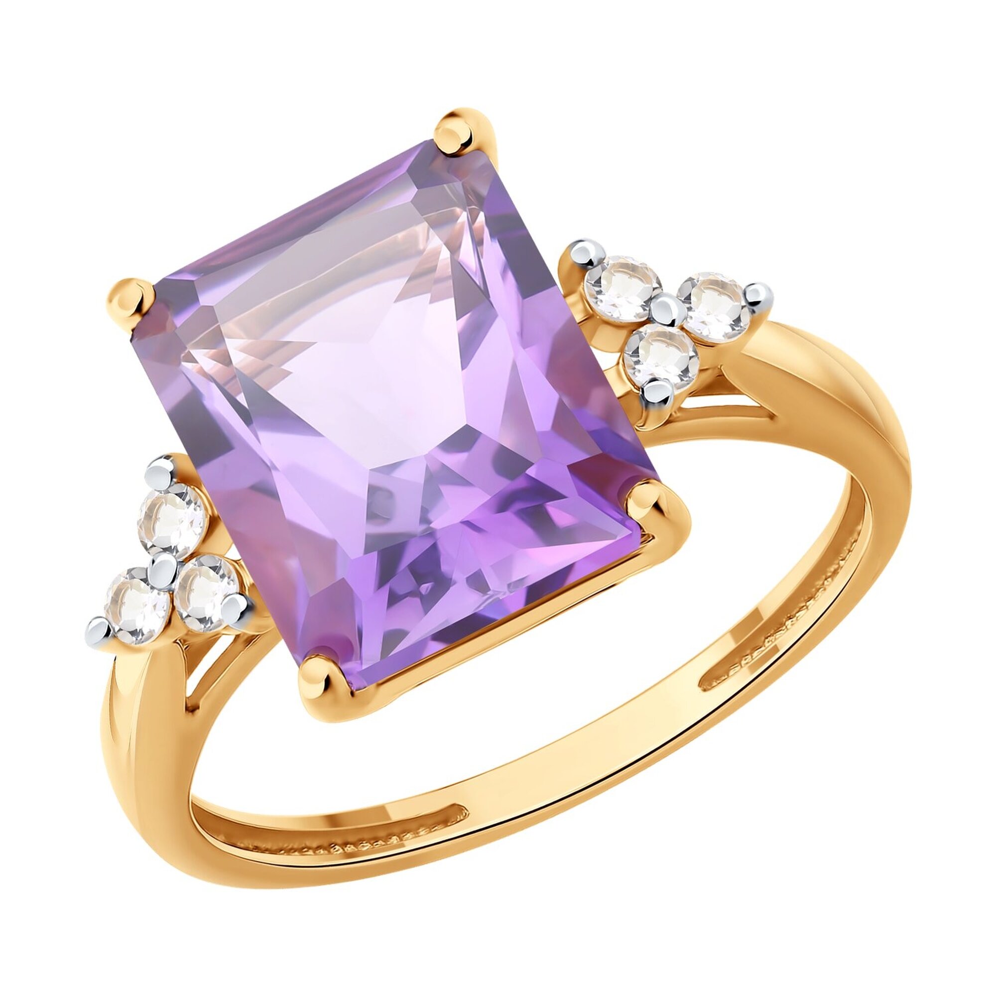 Кольцо Diamant online, красное золото, 585 проба, аметист, горный хрусталь