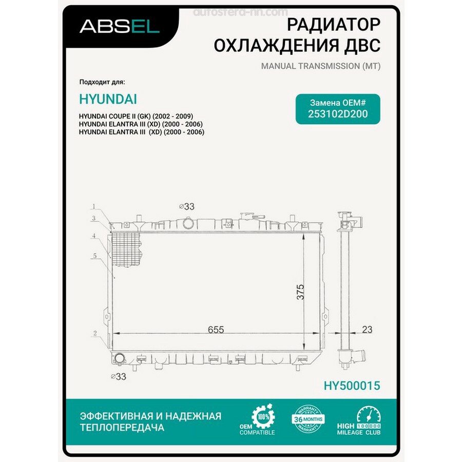 ABSEL HY500015 Радиатор системы охлаждения