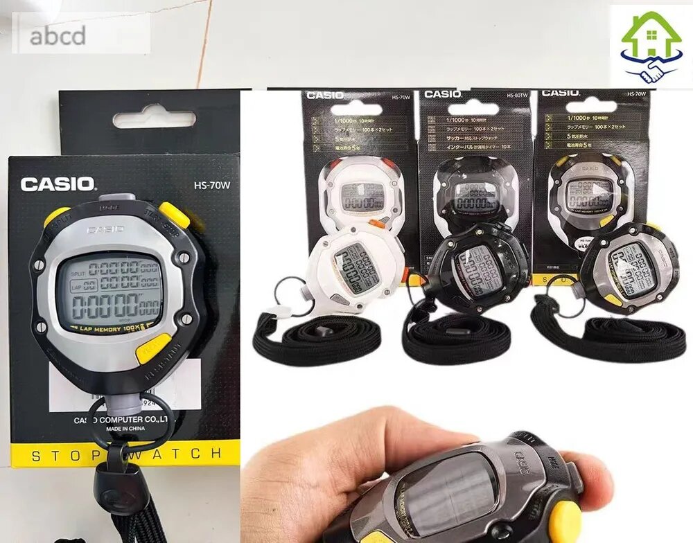 Секундомер Casio HS-70W-1HJ черный/желтый электронный, размер 83x64x24mm — фото 1
