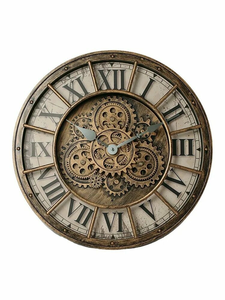 Настенные часы "Настенные часы в стиле ретро-индастриал, шестеренки будут вращаться", 46 см х 46 см