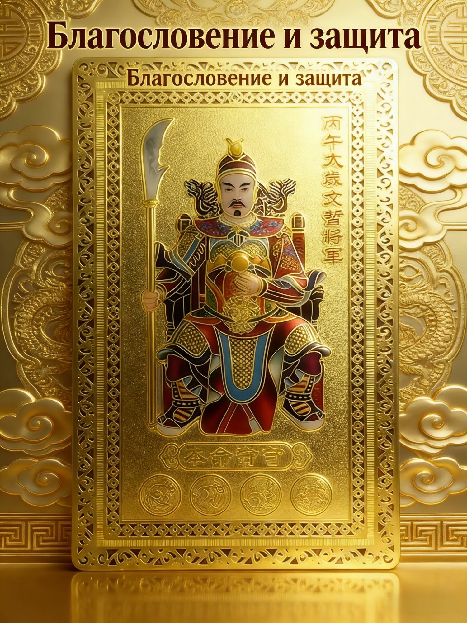 Амулет Тайсуй для защиты и удачи золотая карта с генералом