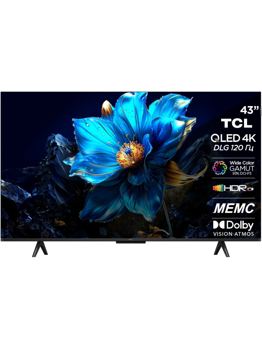 Телевизор TCL 43P7K 43" QLED, 4K Ultra HD, черный, смарт ТВ, Google TV