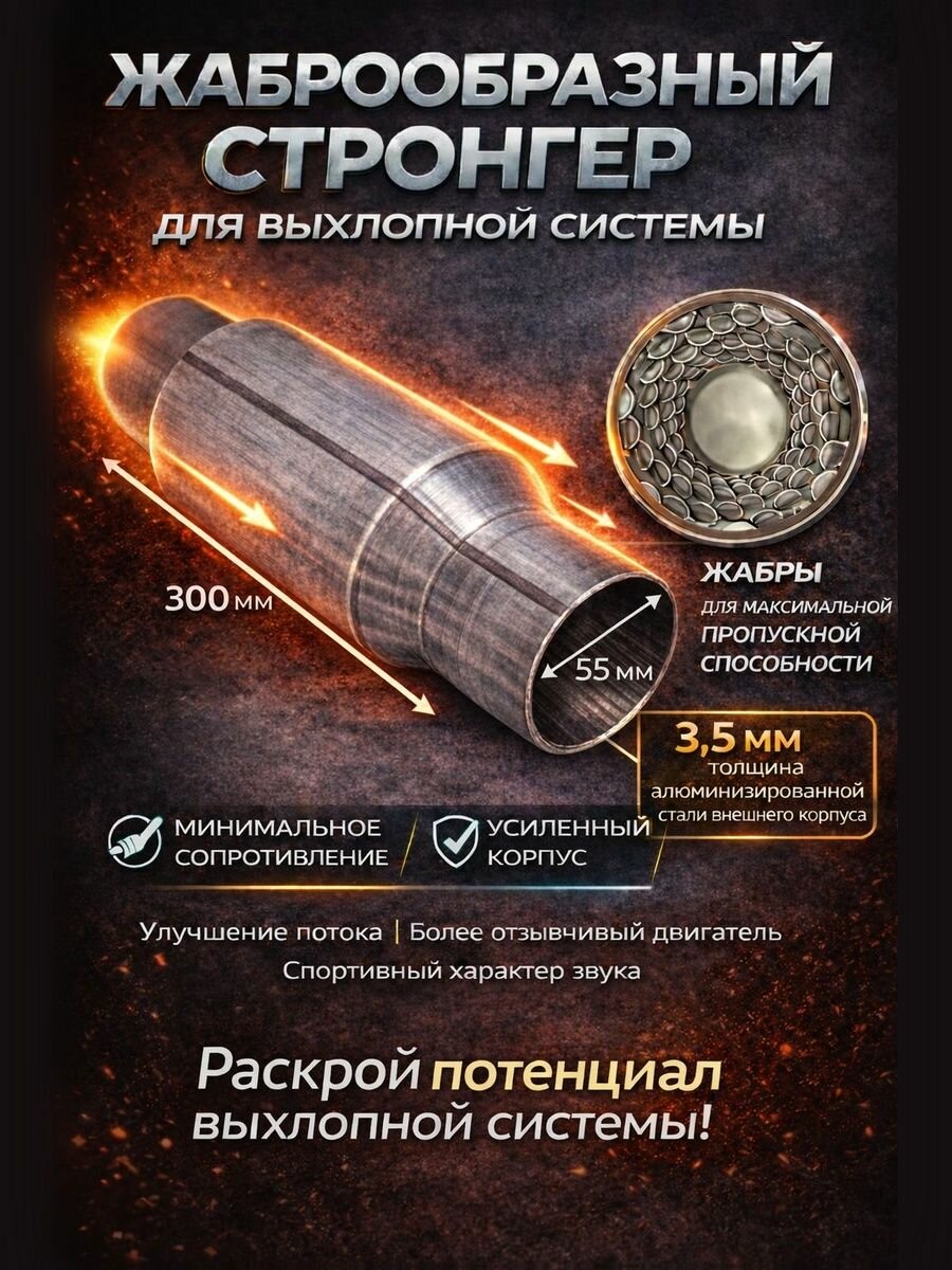 Стронгер алюминизированный жаброобразный 55*300 для глушителя Резонатор
