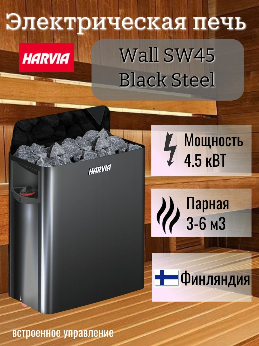 Электрическая печь для бани и сауны Harvia The Wall SW45 Black Steel