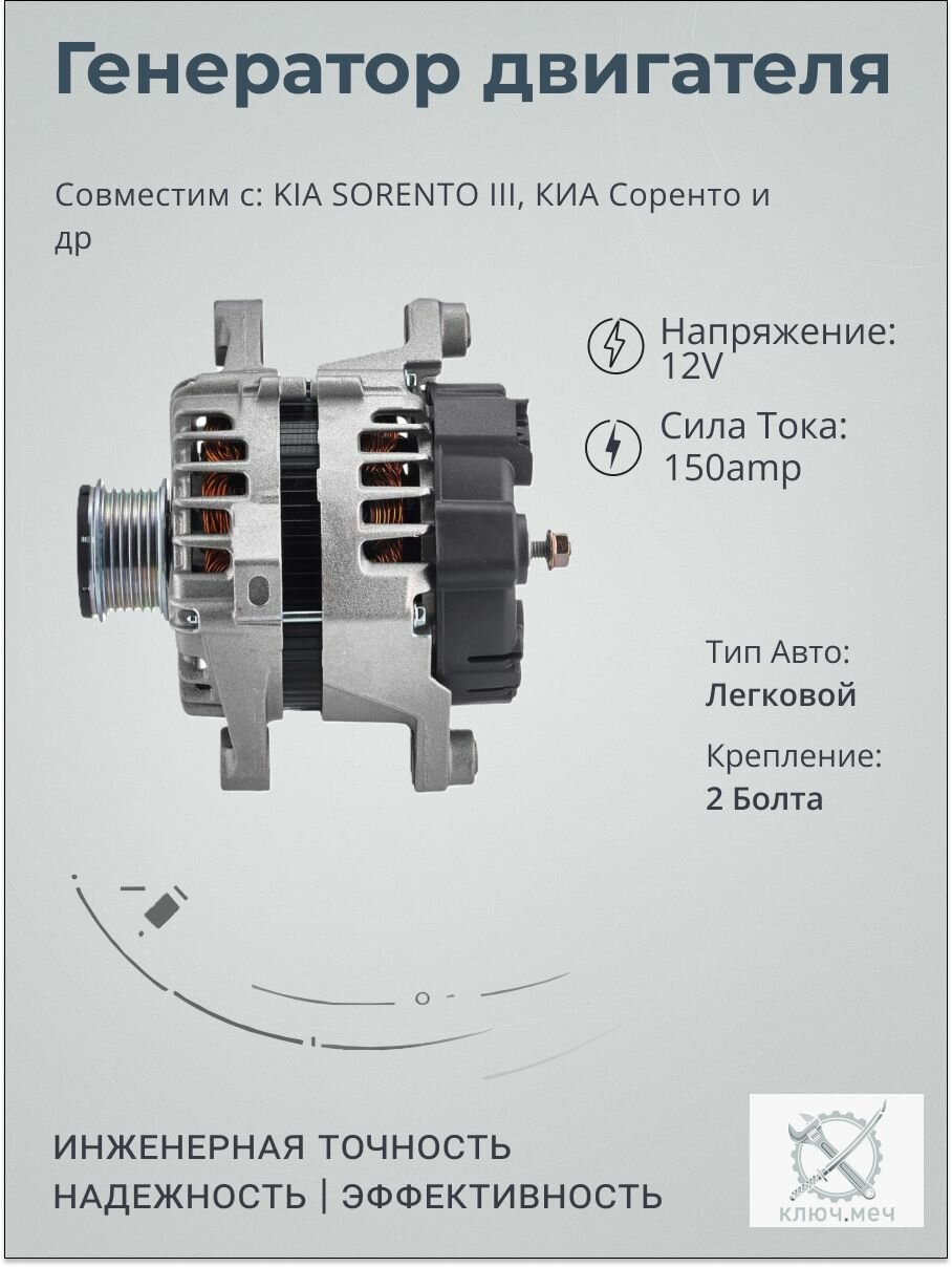 Генератор для KIA SORENTO III, КИА Соренто