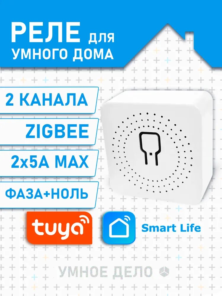Умное реле Zigbee. Реле на два канала Switch Module 5A*2 Max Tuya. Система умный дом с Алисой.