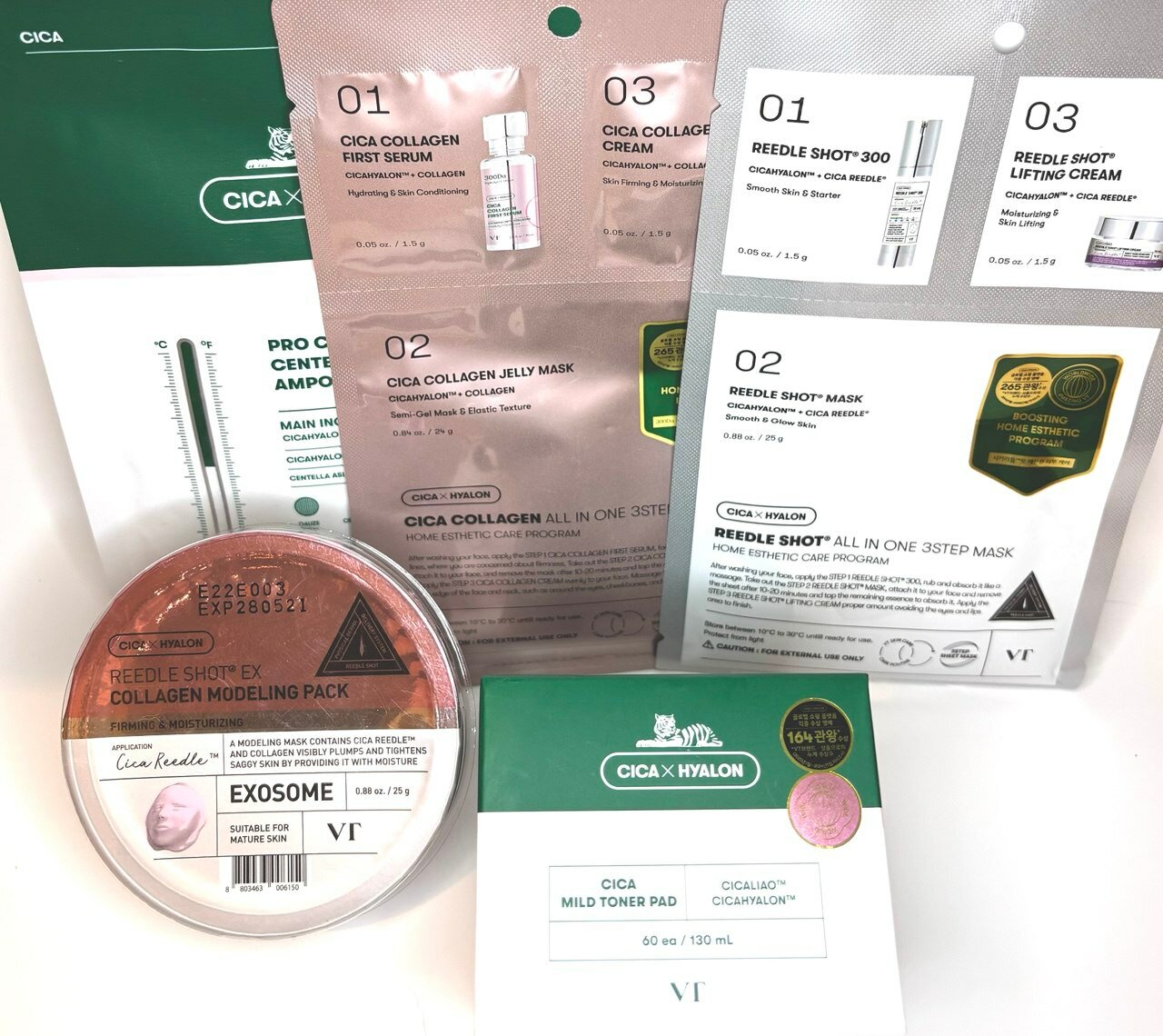 Набор VT Cosmetics "Cica", с коллагеном, с центеллой, трехступенчатый. 5 средств