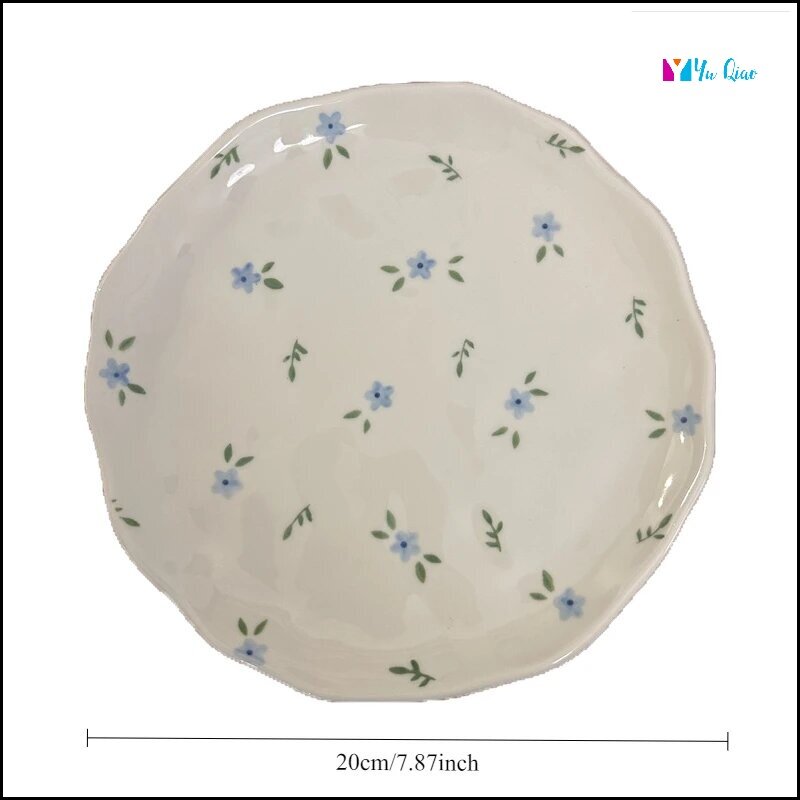 Эксклюзивная тарелка Blue flower 20x2.5 см украшена керамическим цветочным принтом