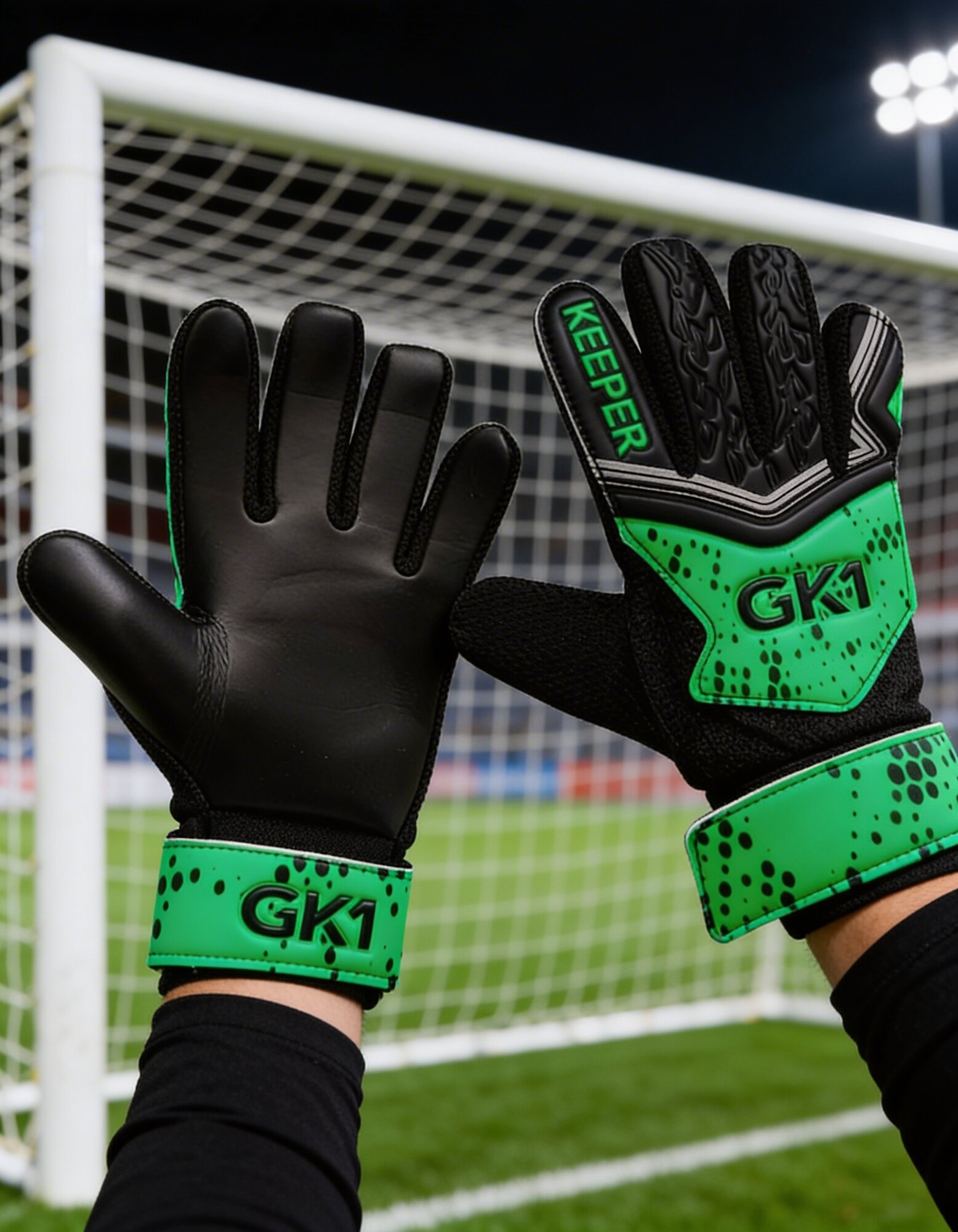 Вратарские перчатки GK1 Keeper PK Latex (4 размер) черный/зеленый