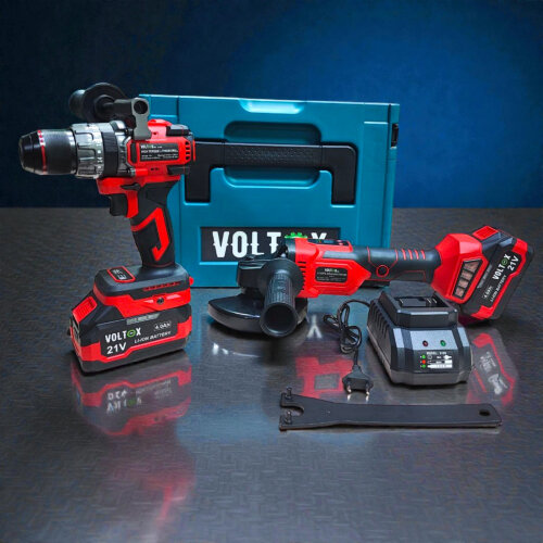 Набор 2 в 1. Акк. бесщ. ударный шуруповерт 120 Нм+УШМ. VOLT-X PRO 2*4 Ач MaxPack V2600