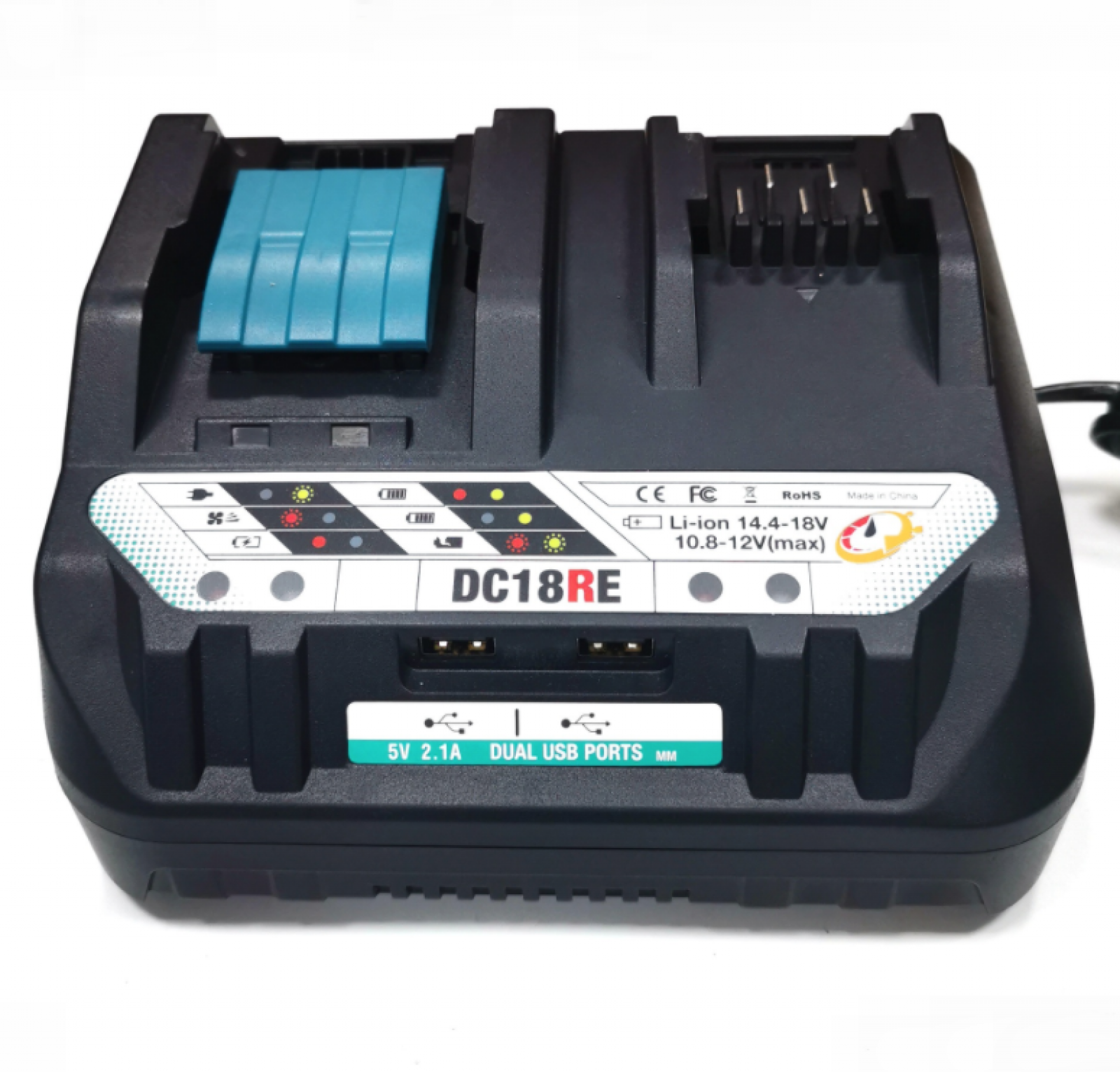 Зарядное устройство MyPads DC18RF для аккумуляторов Makita 14,4В и 18В, 6,5А с дисплеем и вентилятором