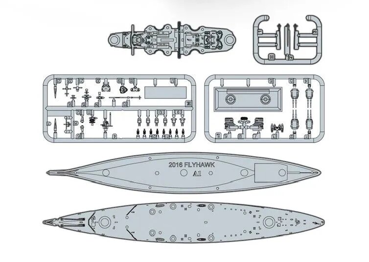 Сборная модель Flyhawk 1/2000 9001 Немецкий линкор Bismarck, UNASSEMBLED MODEL KIT, pocket fleet series — фото 1