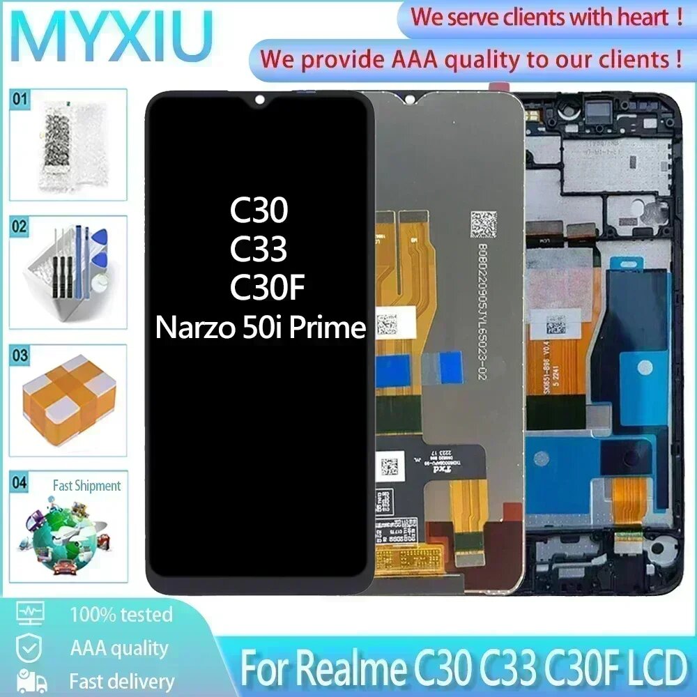 6,5-дюймовый дисплей для Realme C30 C33 C30F, сенсорный ЖК-экран с рамкой и C33 With Frame
