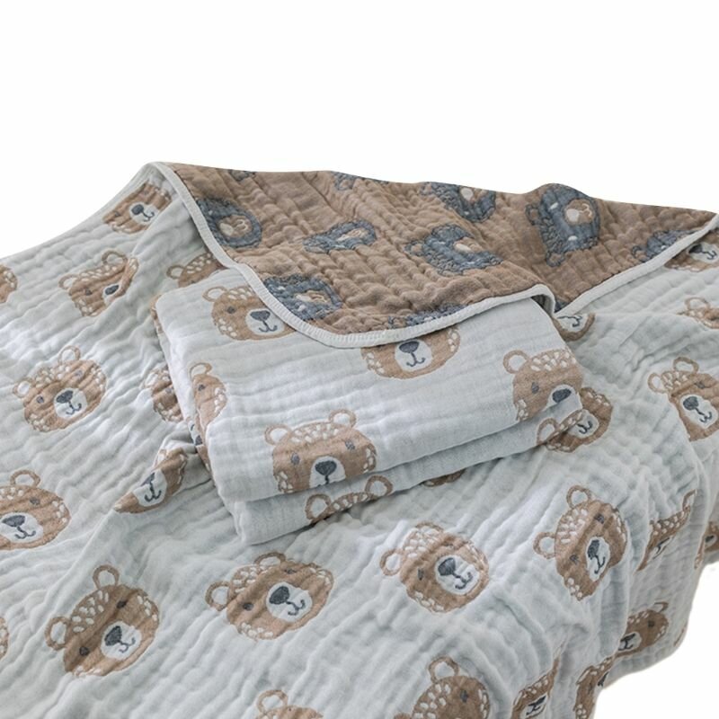 (Цельнокроеное) Шестислойное детское одеяло из бамбуковой хлопчатобумажной марли-кофейный мишка