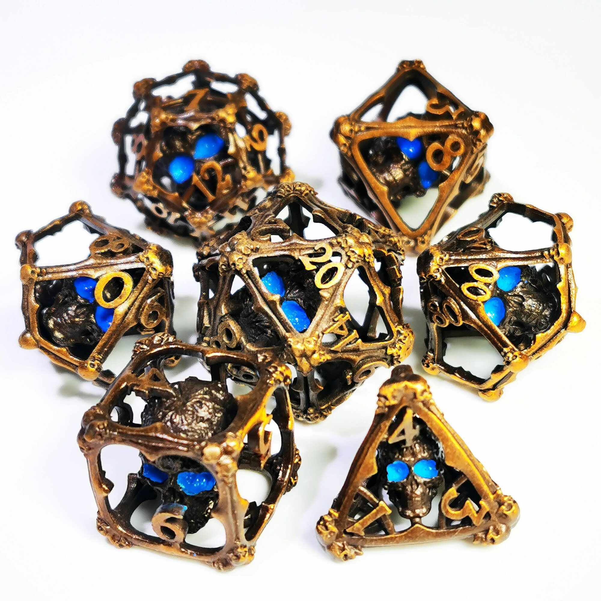 Металлические кубики для DnD с черепом - Синий набор дайсов из цинкового сплава (7 шт.), кости игральные для Dungeons & Dragons, металл дайсы днд