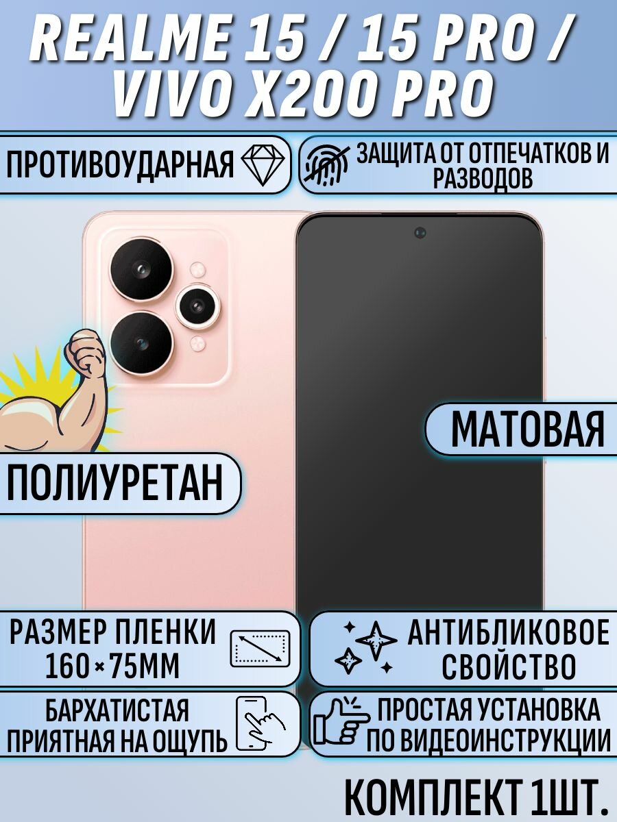Гидрогелевая пленка realme 15 pro/ 15 / Vivo X200 Pro / реалми 15 про / 15 / виво икс 200 про матовая