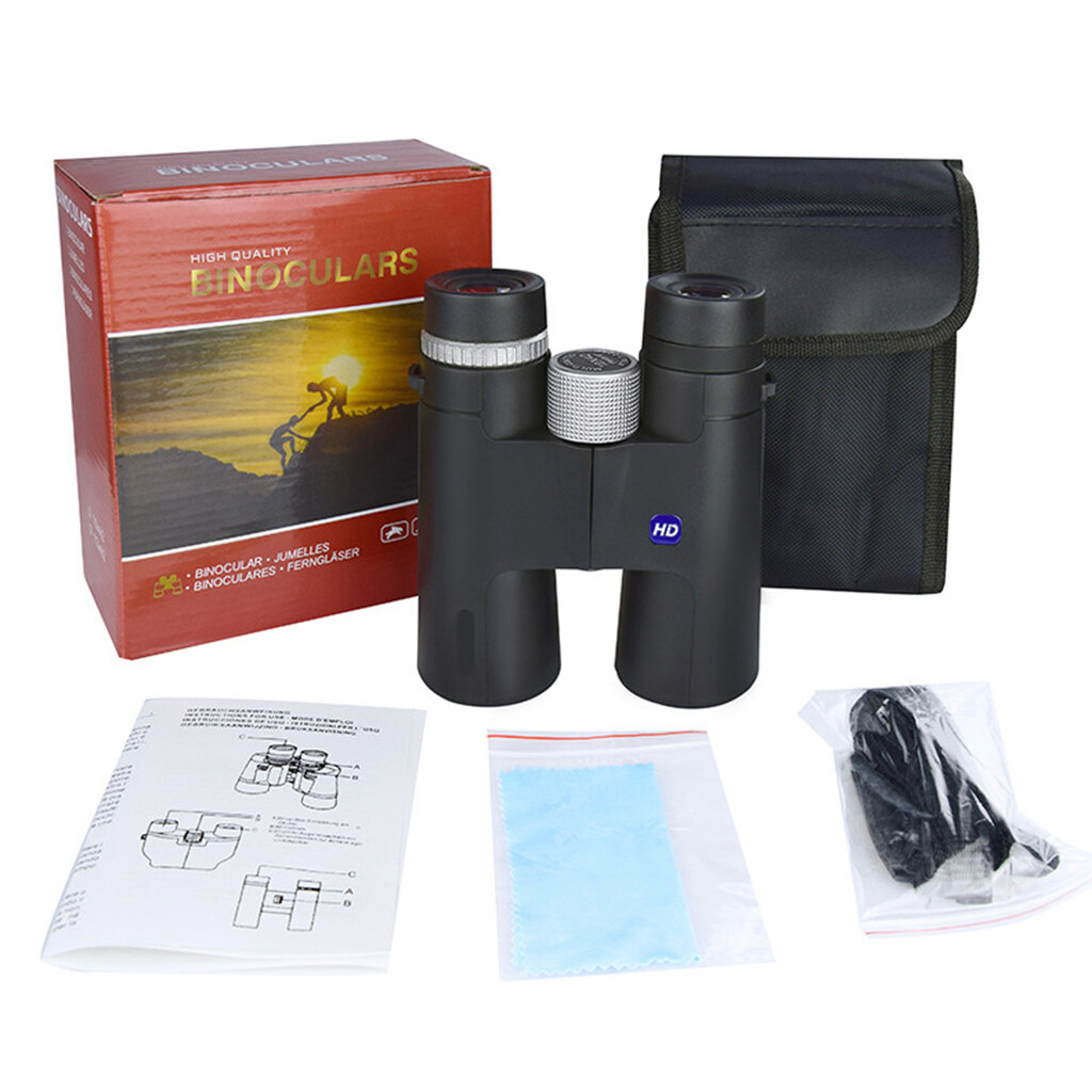 Практичный Бинокль 12x42 HD-Черно-зеленый Бинокль большого Обзора с Четким Низким Освещением для Зрения Водонепроницаемый для наблюдения за птицами