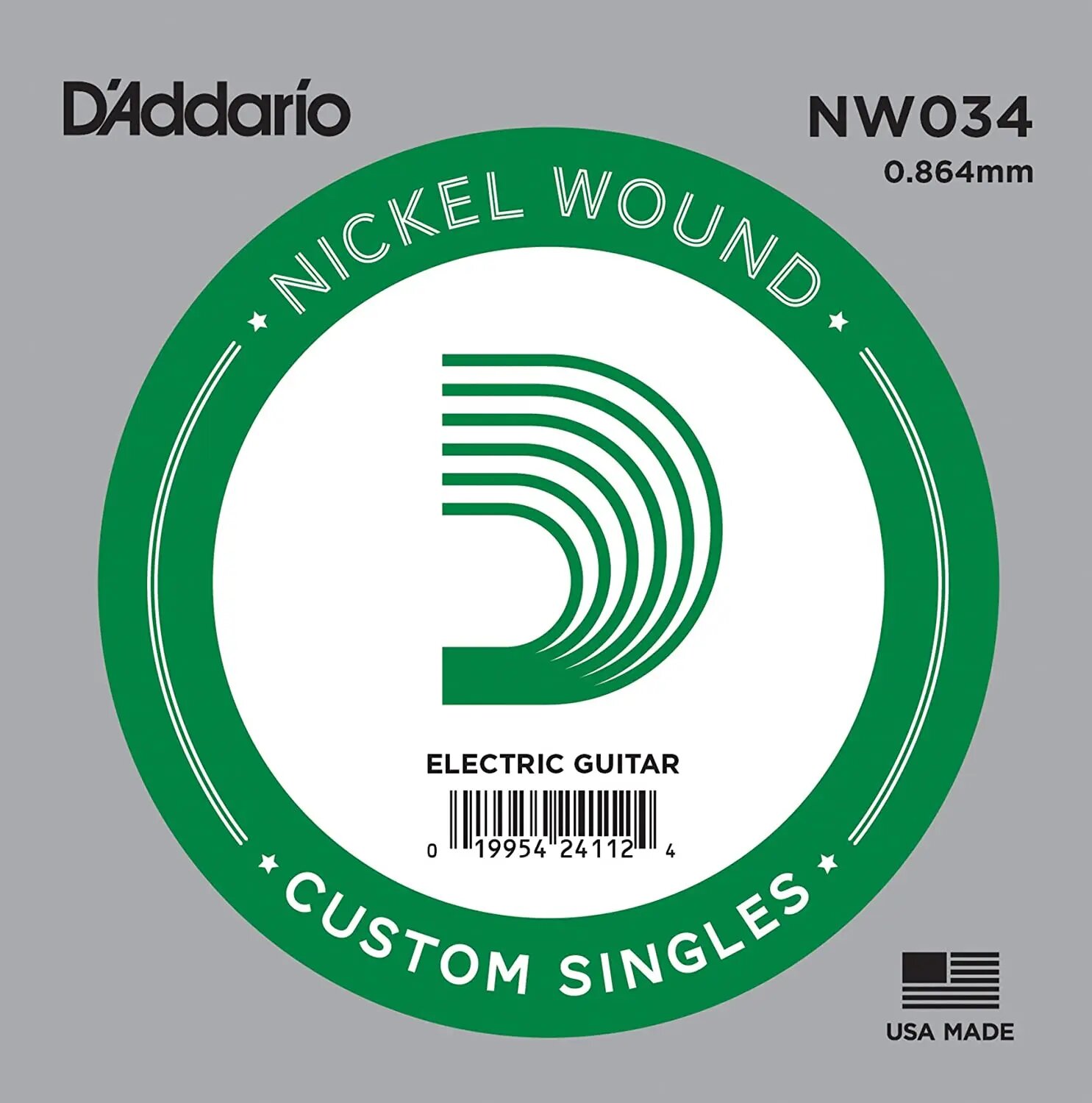Струна для электрогитары D'Addario NW034 XL Nickel Wound Singles, сталь никелированная, калибр 34