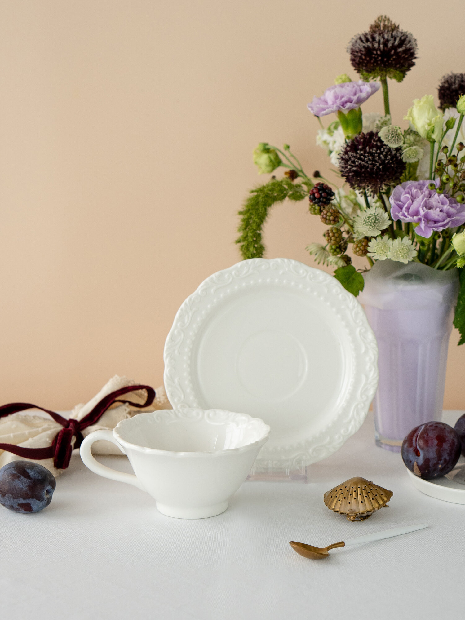 Чайная пара 230мл "Романтик" (Romantic) фарфор белая. Кружка с блюдцем для чая кофе, кофейная пара на 1 персону