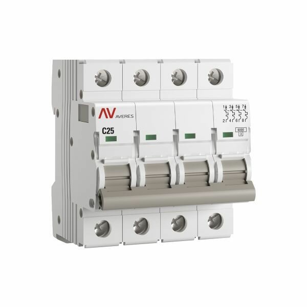 Выключатель автоматический модульный 4п C 25А 6кА AV-6 AVERES EKF mcb6-4-25C-av