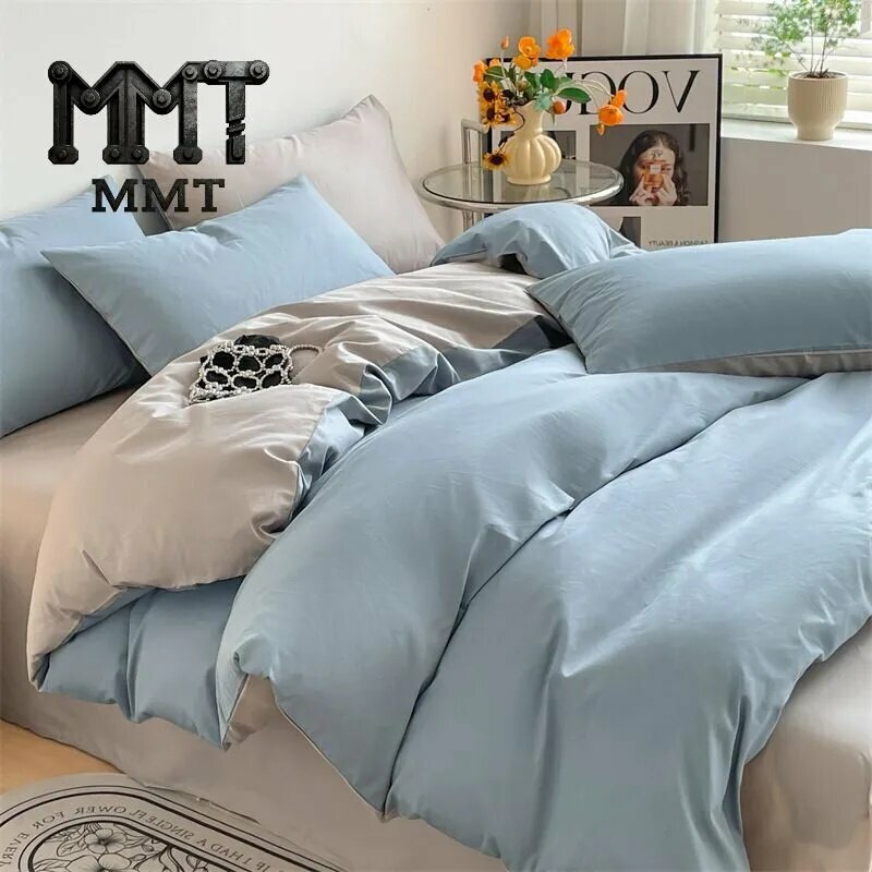 Пододеяльник MMT1 из хлопка двуспальный 200x230 см, морской синий с горным серым, деликатная стирка
