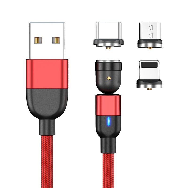 Магнитный кабель 3 в 1 USB C/Micro USB/iPhone, RED, 0.5m
