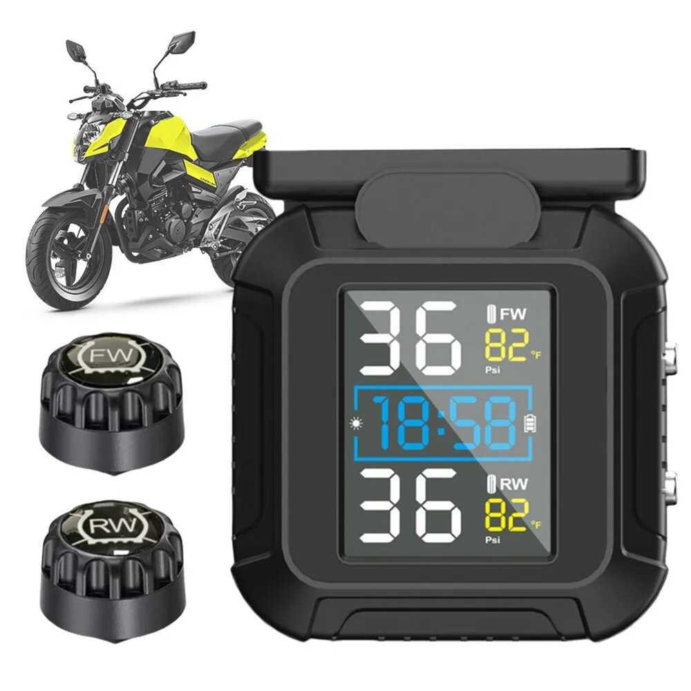 Манометр для мотоцикла с датчиками давления и температуры в шинах, комплект 1 шт.