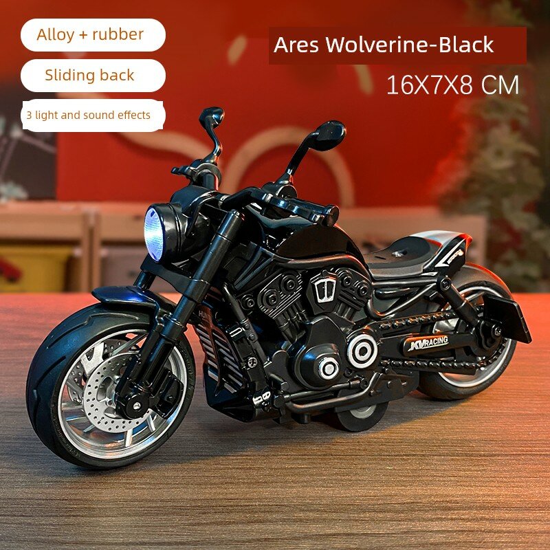 Коллекционная модель мотоцикла Harley-Davidson Wolverine Obsidian с LED-подсветкой, алюминиевая, 8 дюймов, для мальчиков