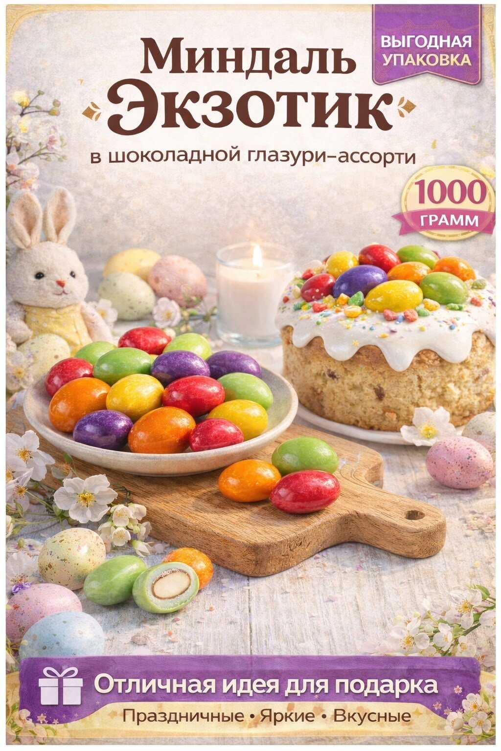 Миндаль в шоколадной глазури "Экзотик" ассорти (со вкусами ежевика, лимон, малина, яблоко, манго) 1000 г