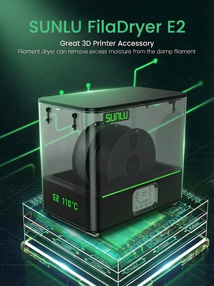 Sunlu FilaDryer E2 до 110°C, сушка и отжиг, сушилка для инженерных филаментов, аксессуар для 3D-принтера