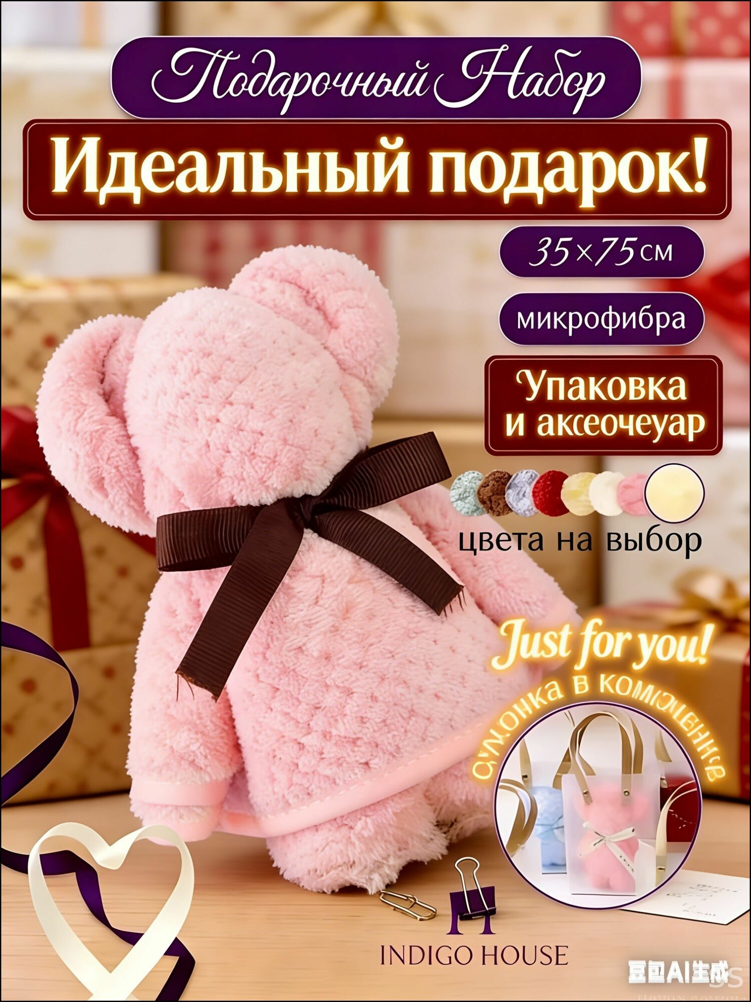 Подарочный набор для женщин полотенце для рук и лица в форме мишки. Подарок на 8 марта для мамы, дочки, жены, подруги и девушки. Сувенир коллегам
