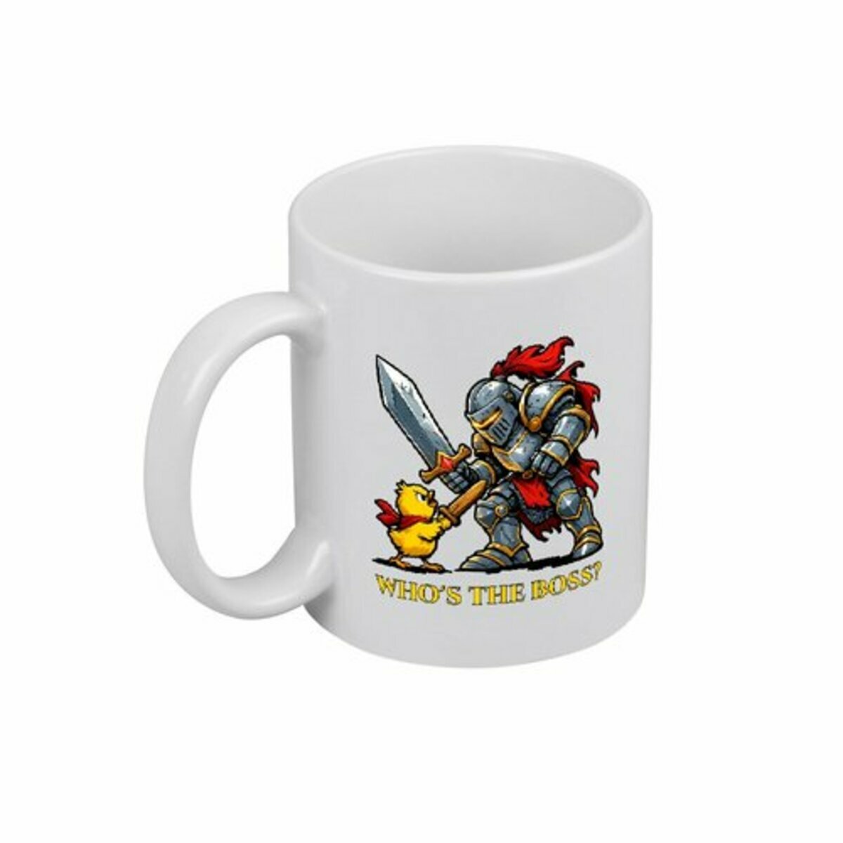 Кружка «Кто здесь босс, цыпленок против рыцаря» (белый)