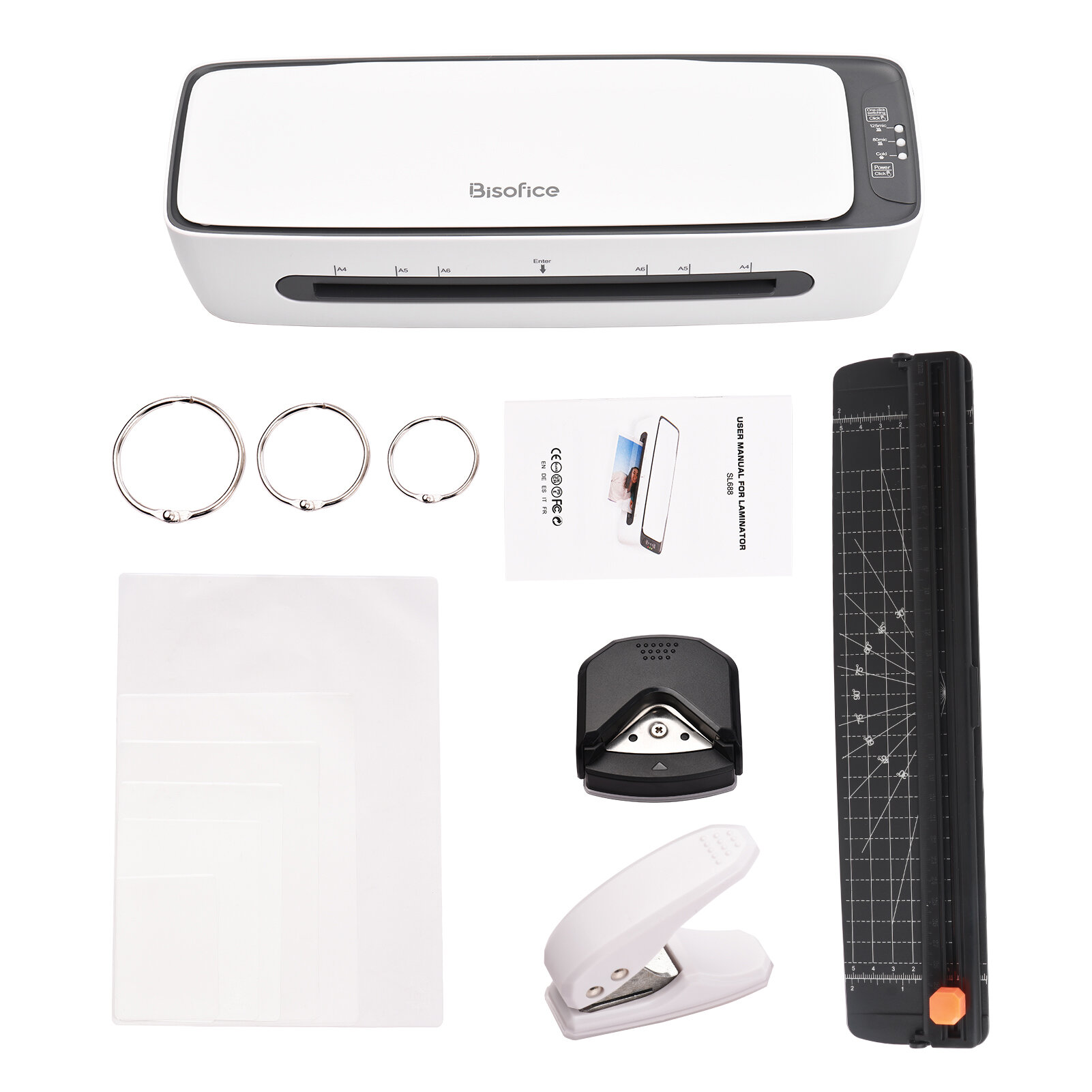 Набор настольных Ламинаторов Bisofice SL688 Формата А4 Для Горячего и холодного Ламинирования с 2 Роликовой Системой Максимальной ширины 9 дюймов с Резаком для бумаги Триммером Округлителем Перфоратором Связующим Обручем Подходит для