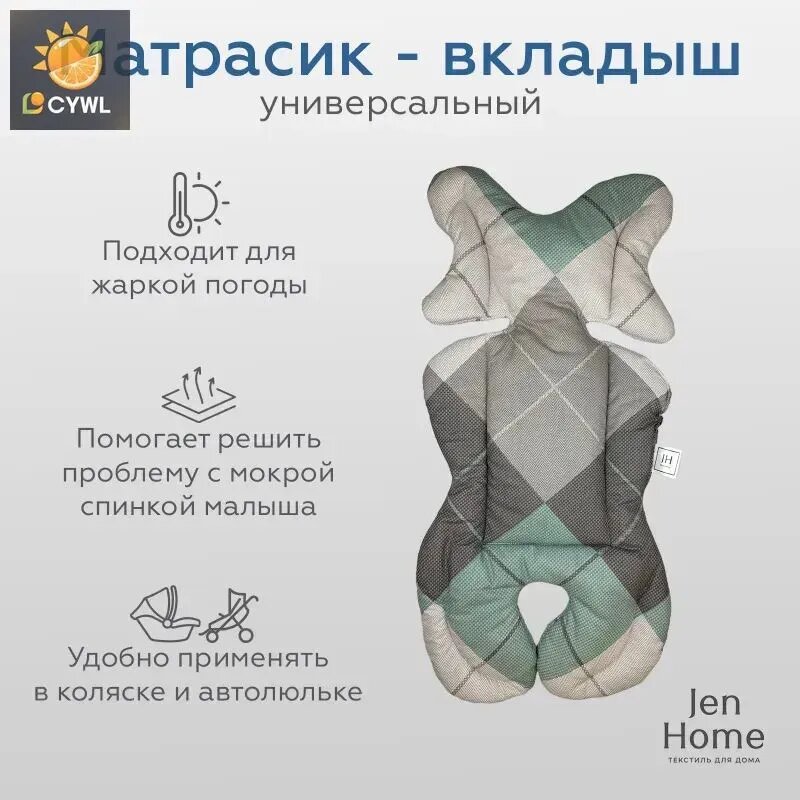 Универсальный матрас в коляску или автокресло 40х77, принт Паддингтон зеленый