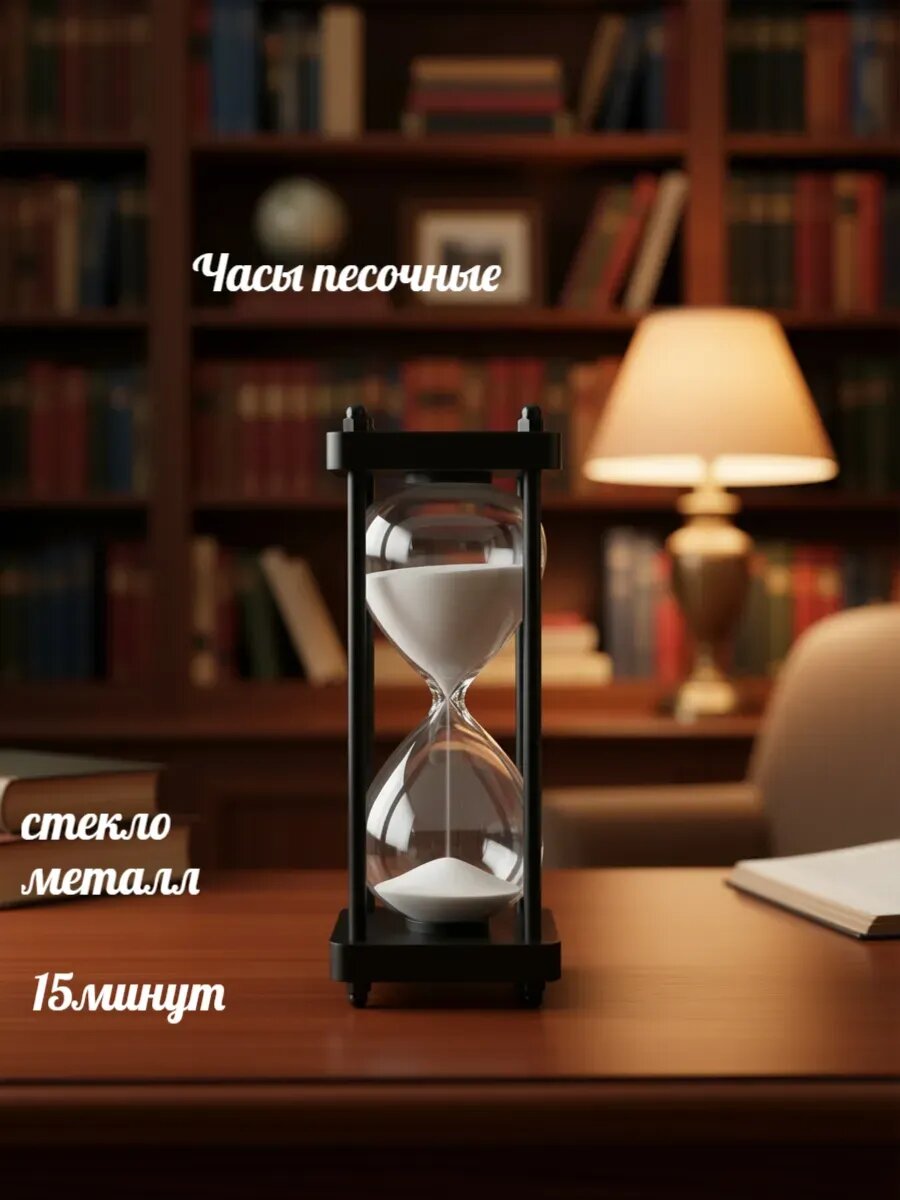 Песочные часы "Восьмёрка", стекло/дерево, 15 мин, для офиса/дома, стильный декор, чёрный