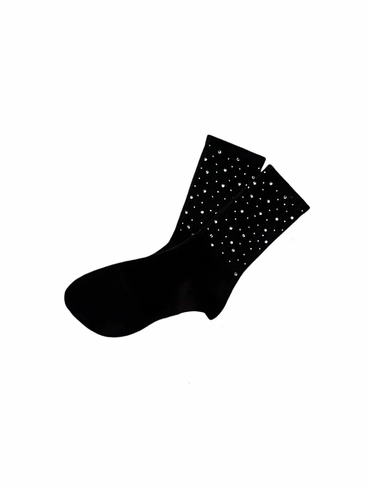 Блестящие анкл-носки с фианитами, Черный