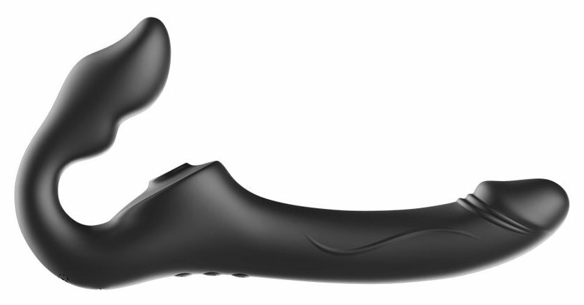 Черный безремневой страпон с 3 моторами Ibiza