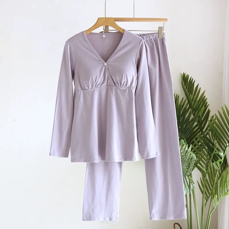 Комплект термобелья для беременных без бюстгальтера, из чистого хлопка, с вкладышами для груди, послеродовая одежда, домашняя одежда.