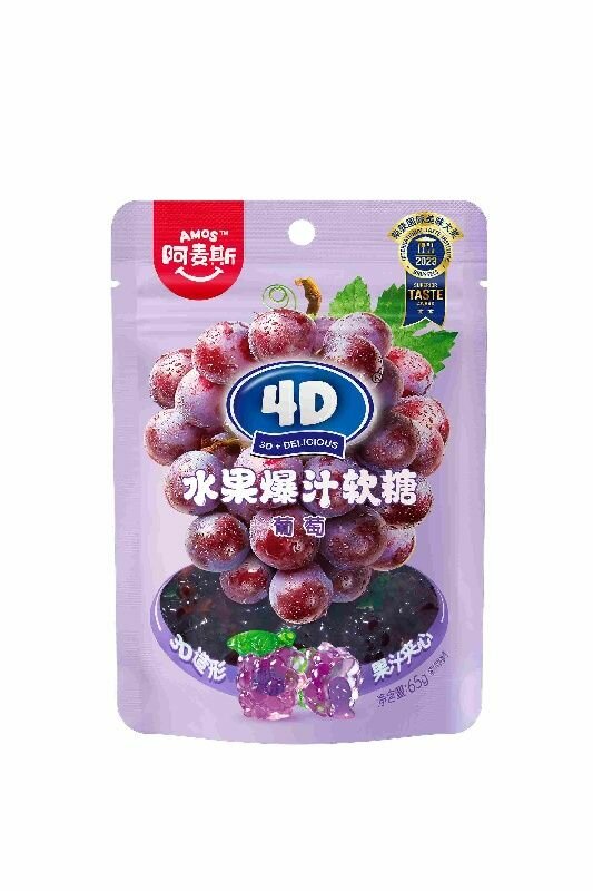 Мармелад AMOS 4D жевательные с соком винограда /зип-пак/ 65г