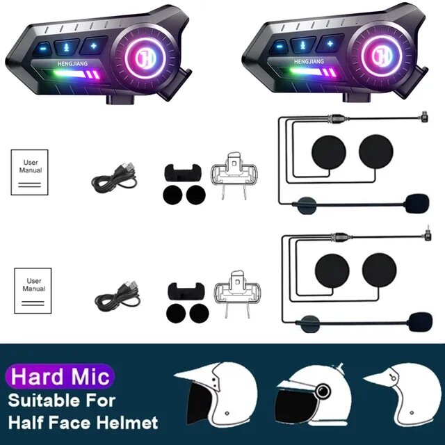Мотоциклетная гарнитура Bluetooth 6.0 для шлема, аккумулятор 1000 мАч, мотоциклетная гарнитура, беспроводная гарнитура громкой связи, с регулировкой окружающего освещения.