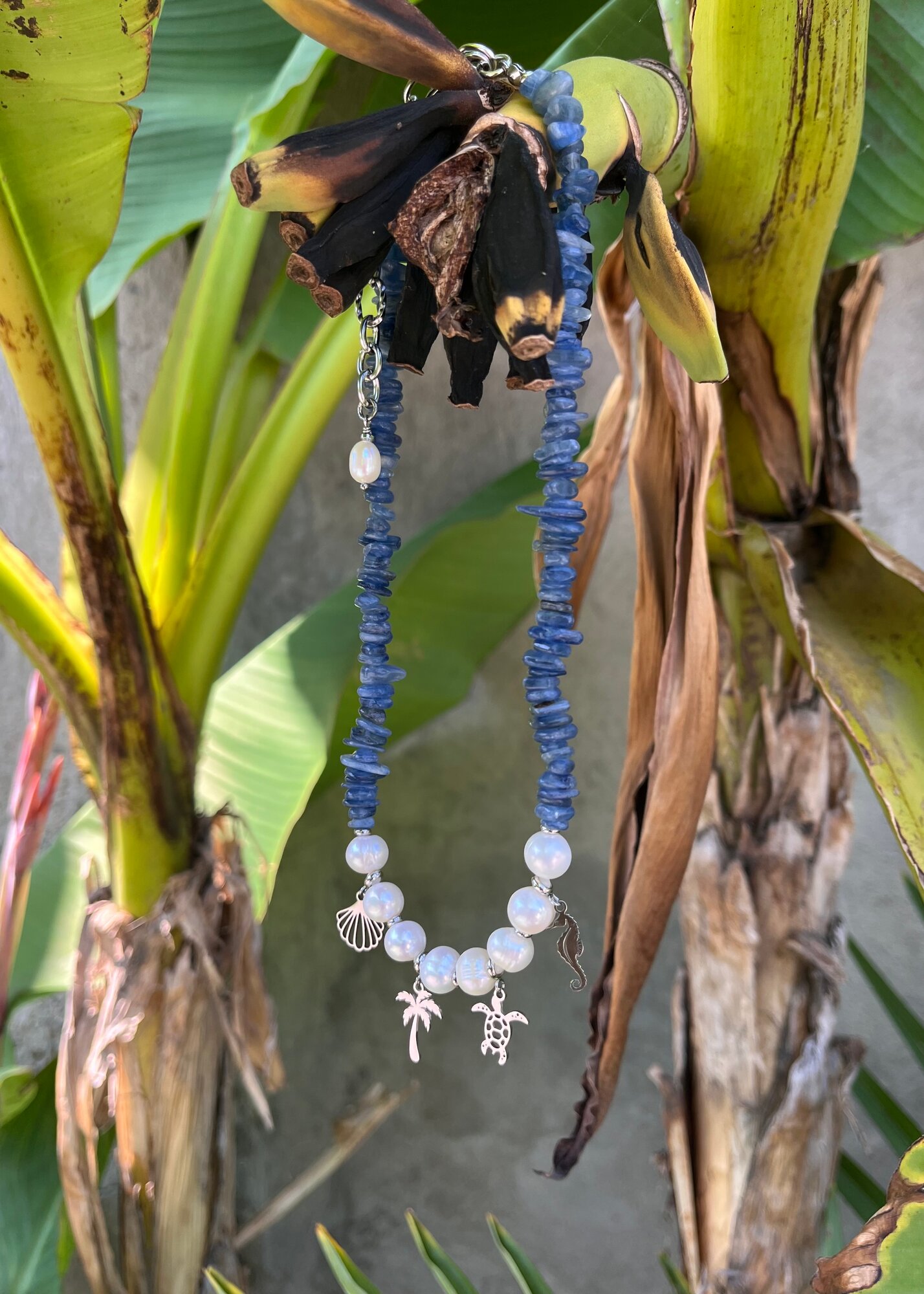 Бусы VOLCANO, кианит, жемчуг культивированный