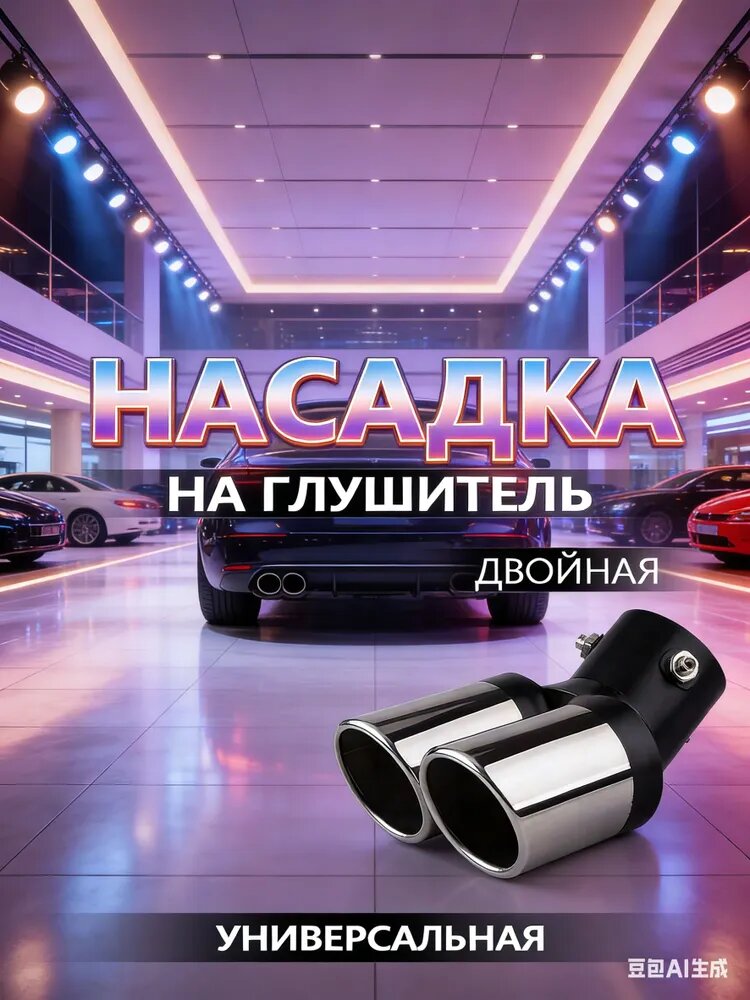 Насадка на глушитель двойная универсальная нержавеющая сталь 180 мм арт. 777