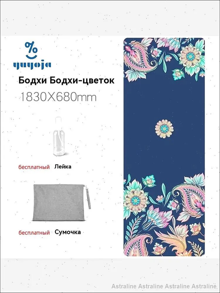 Коврик для йоги, складной тонкий коврик для фитнеса, ровные линии, подходит для путешествий, йоги и пилатеса, с сумкой для переноски, Коврик для йоги*1; мешок*1; Лейка*1 H669,183*68, Синий, Пилатес