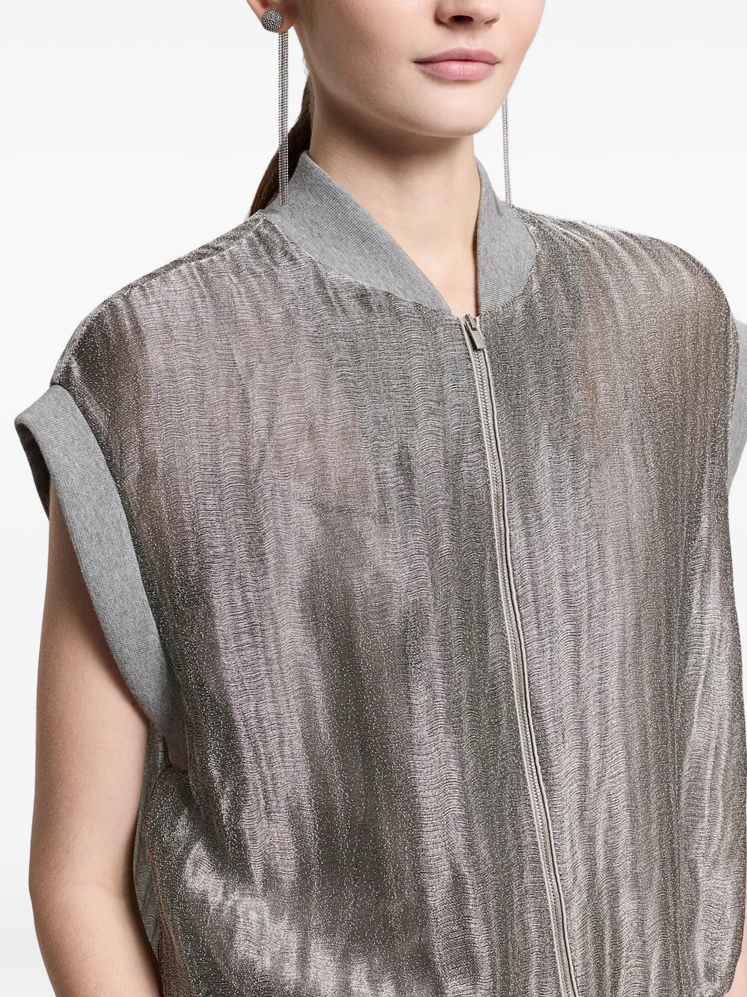 Куртка PESERICO Zip-up sleeveless bomber jacket, размер 44, Silver — фото 1