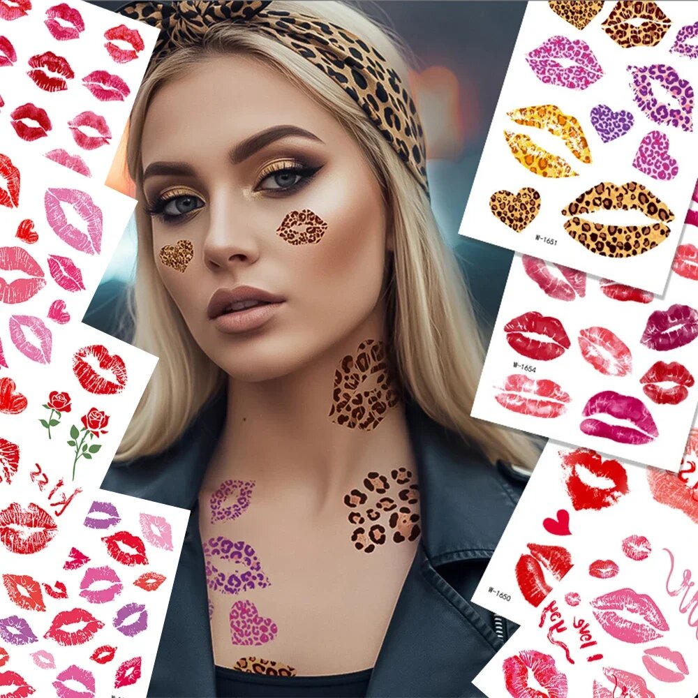 Временные татуировки для губ MAFANAILS, набор из 8 шт, красный