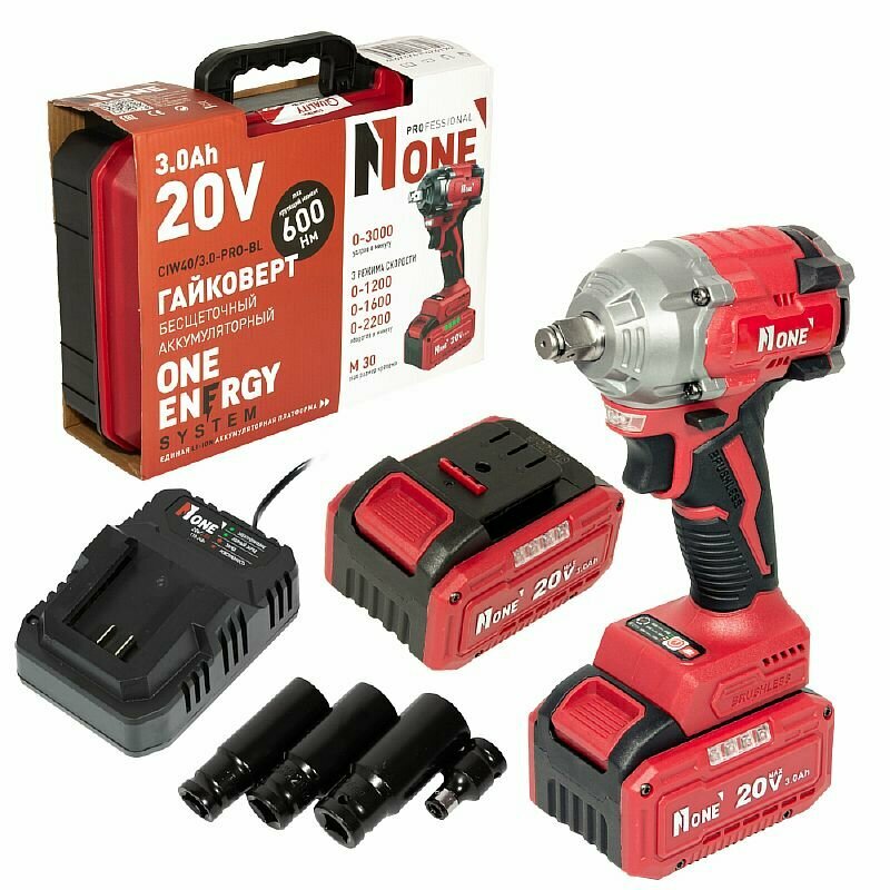 Гайковерт акк. бесщет. ударн. NUMBER ONE CIW40/3.0-PRO-BL(600Hm,20V,3.0Ah,2акк, З/У, набор головок, Кейс) №1