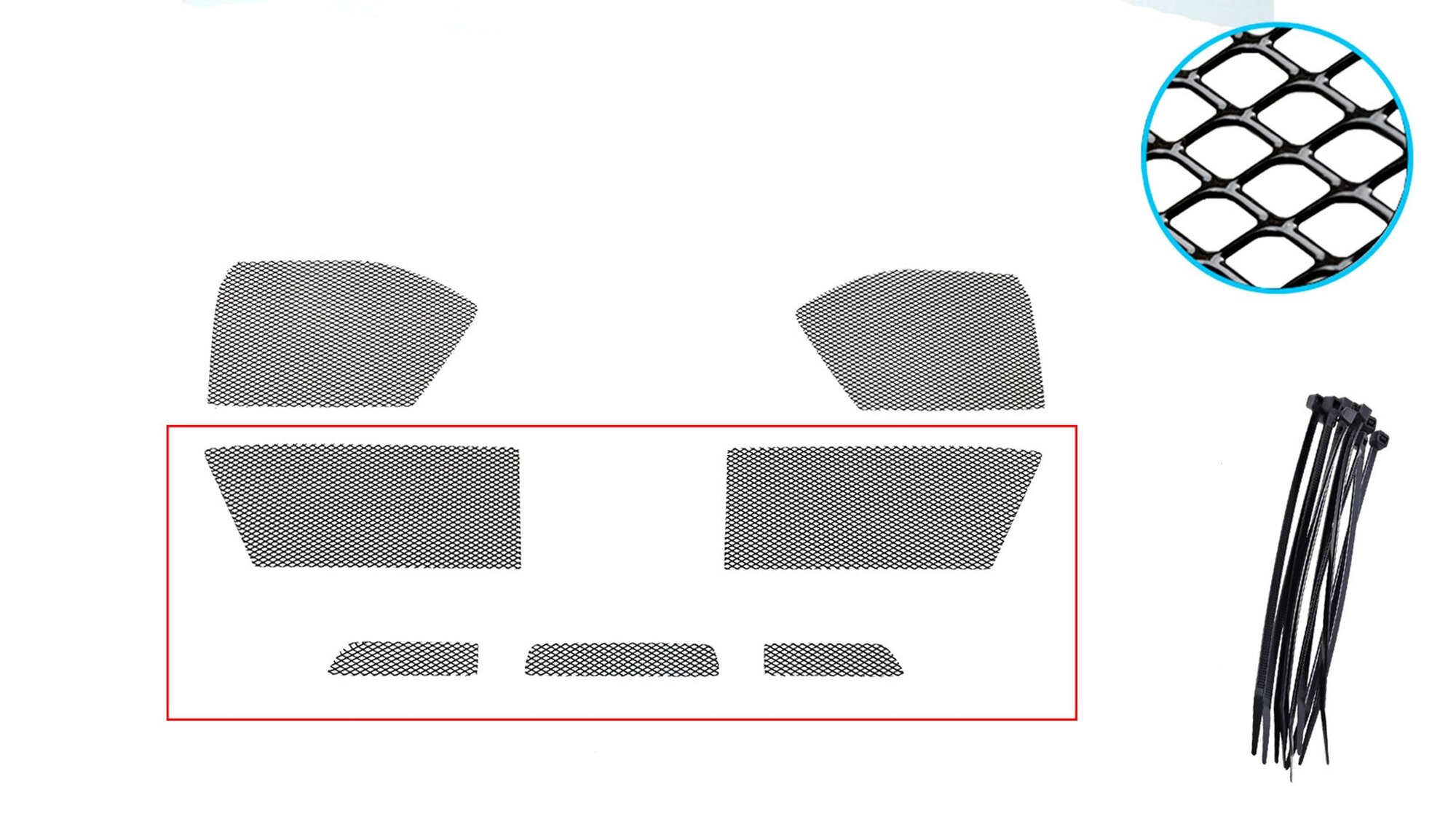 Защитная сетка радиатора для PEUGEOT 3008 2016- (II), низ+центр, 5шт